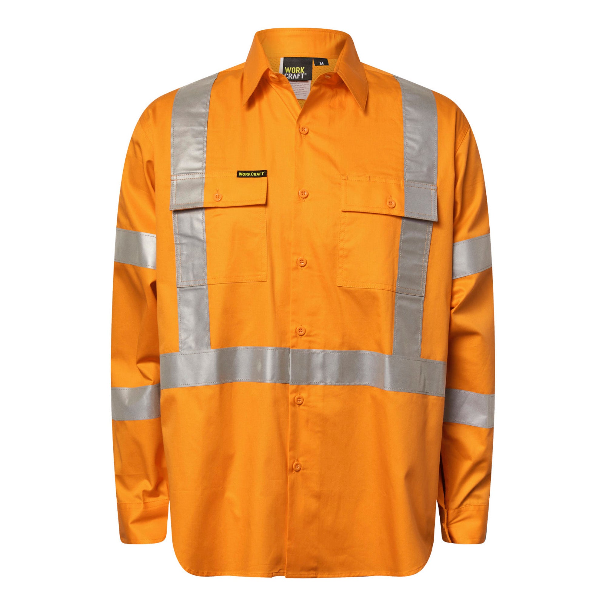 Workcraft Lightweight Hivis Long Sleeve Vented Cotton Drill Shirt Refl